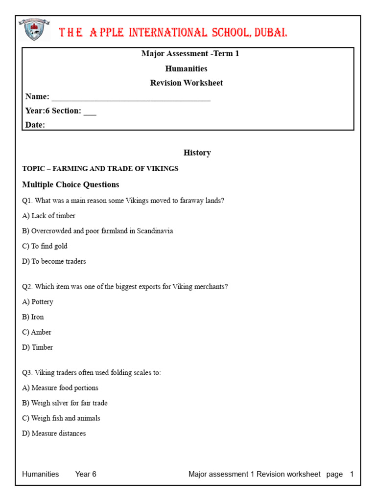 Yr 6 MA 1 Humanities Revision Worksheet | PDF | River | Valley