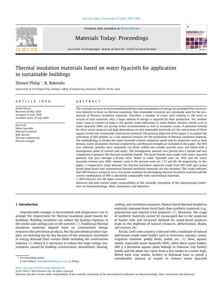 Water Hyacinth Thermal Insulation Panels | PDF | Building Insulation ...