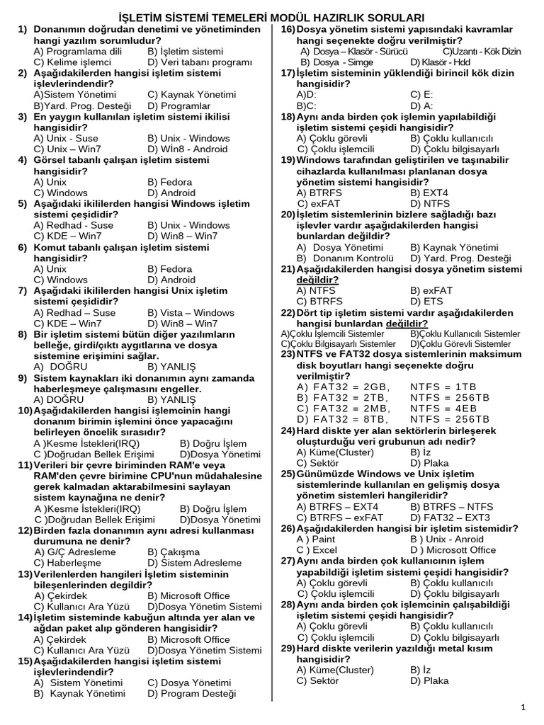 İşletim Sistemleri Temelleri | PDF