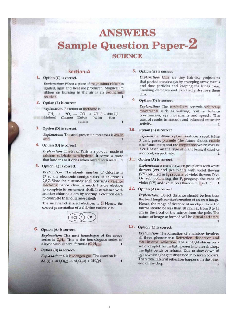 Sample Paper 2 & 3 Answers | PDF