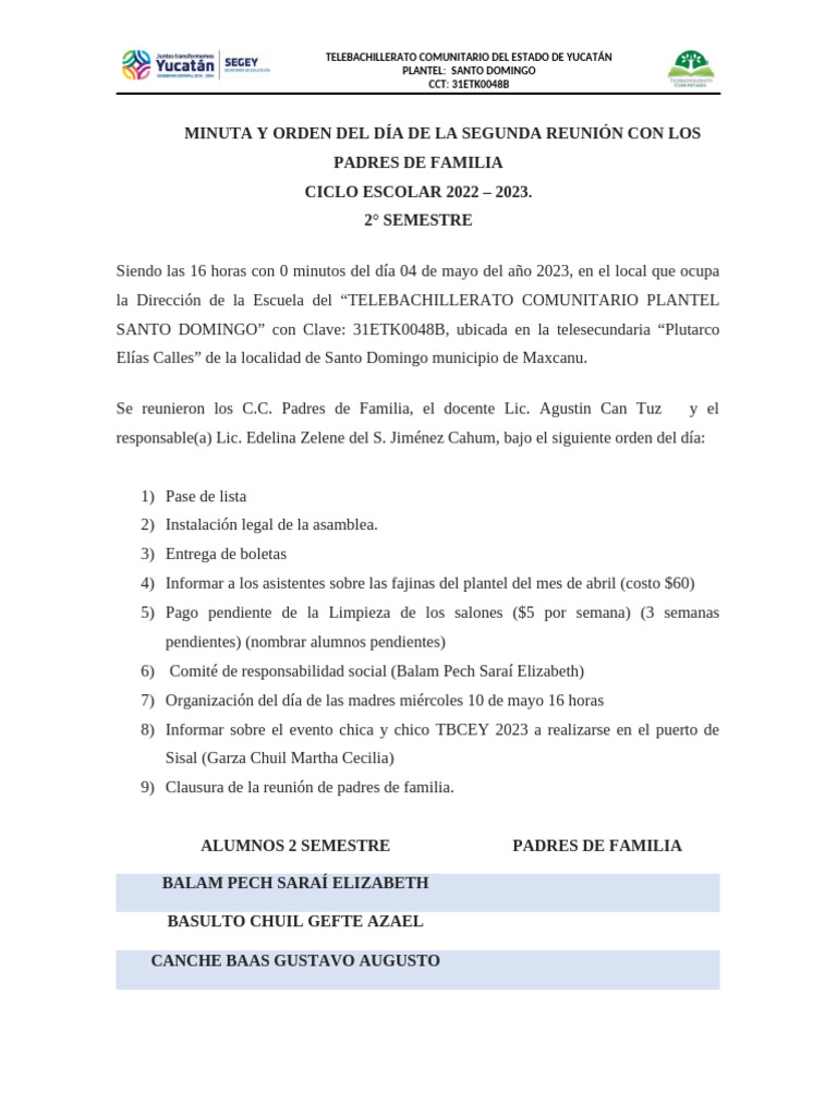 Minuta de Junta 2 | PDF