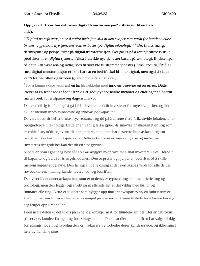 Arbeidskrav 1 Digital Transformasjon | PDF