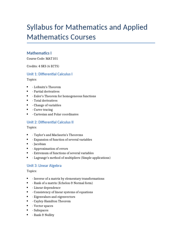 Syllabus Mathematics and Applied Mathematics | PDF | Mathematical ...