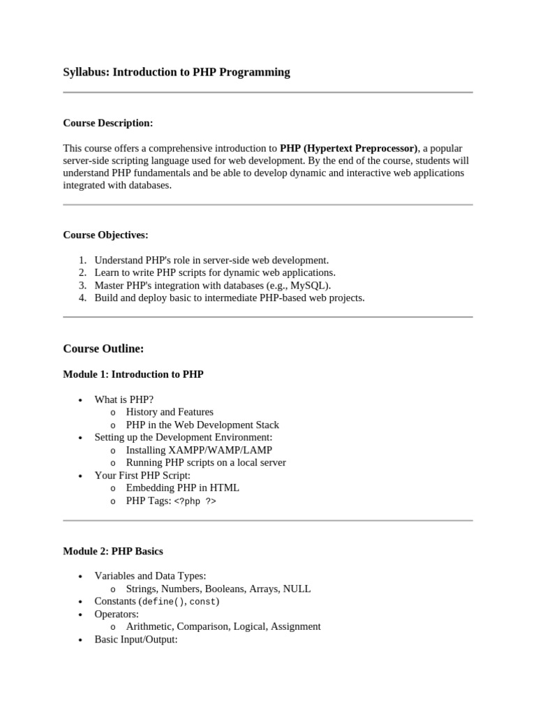 Introduction To Php Programming Pdf Php Software Development