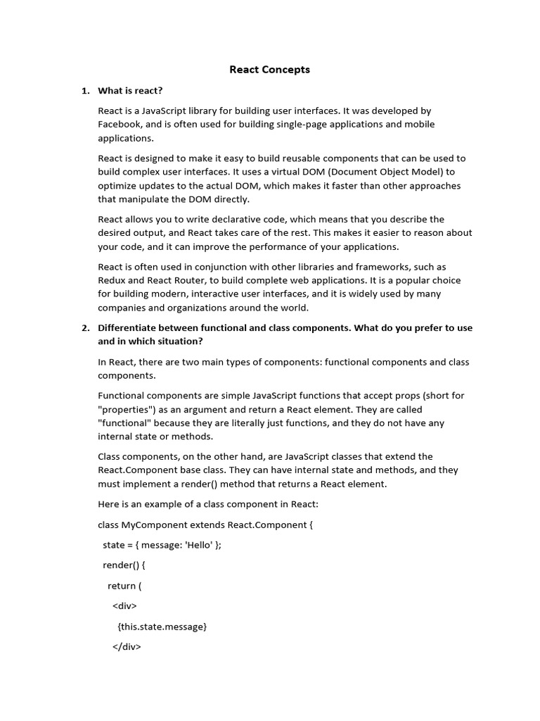 React Concepts Qanda Pdf Document Object Model Computing