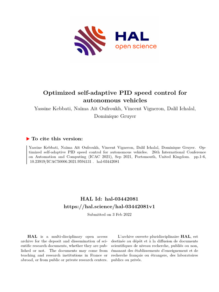 Adaptive PID Control for Autonomous Vehicles | PDF | Control Theory | Brake
