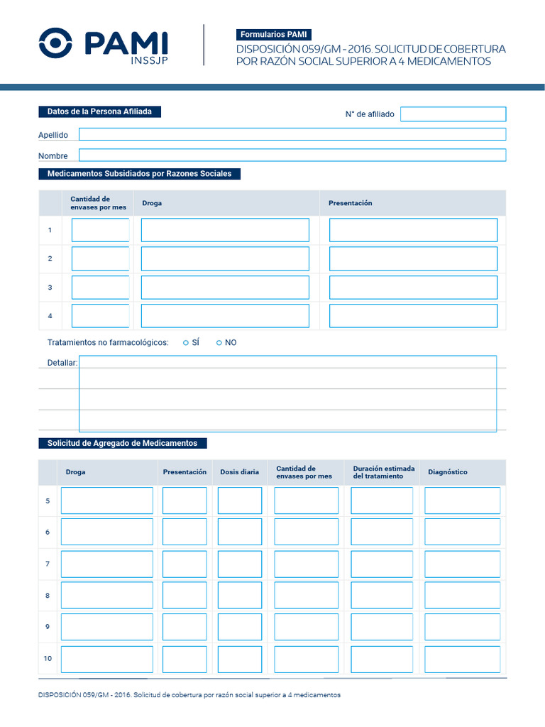 Solicitud Cobertura PAMI Medicamentos | PDF