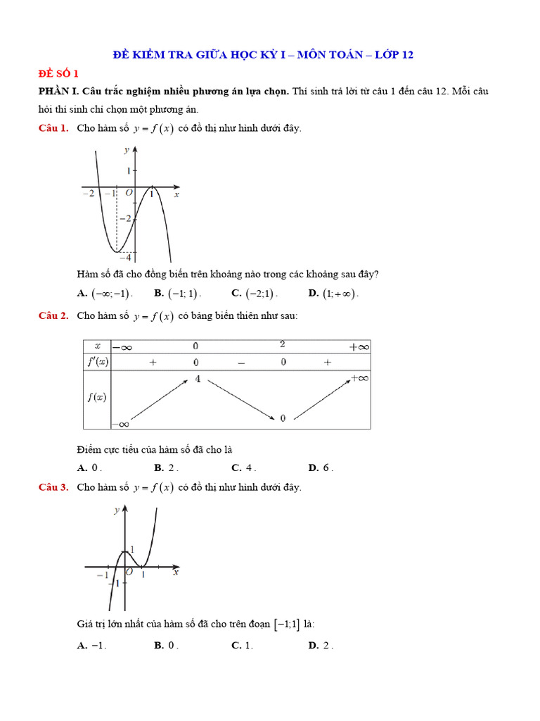 08 de Kiem Tra Giua Hoc Ky 1 Toan 12 Cau Truc Trac Nghiem Moi | PDF