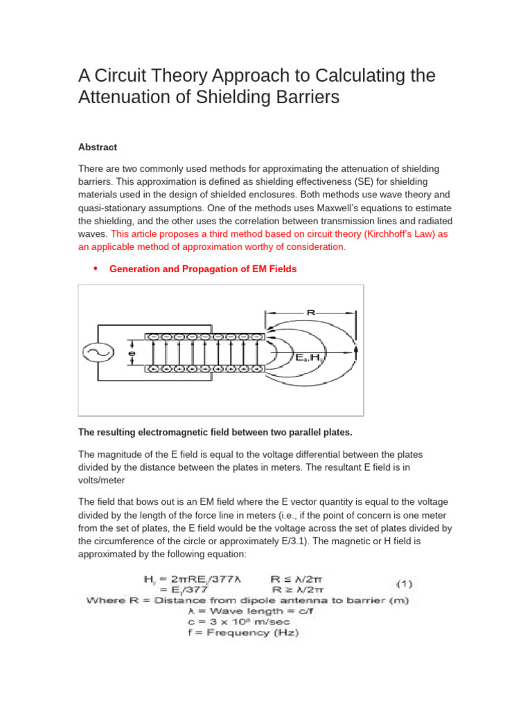 A Circuit Theory Approach To Calculating The Attenuation of Shielding Barriers | PDF | Waves ...