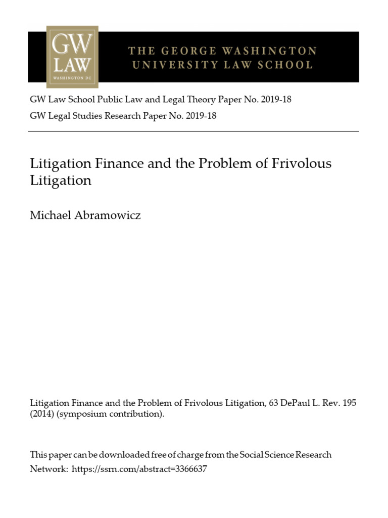 Litigation Finance and The Problem of Frivolous Litigation | PDF ...
