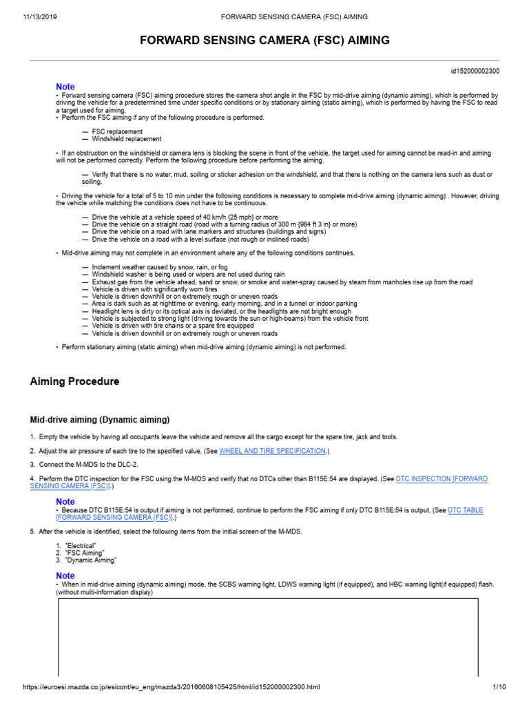 Forward Sensing Camera (Fsc) Aiming | PDF | Headlamp | Camera