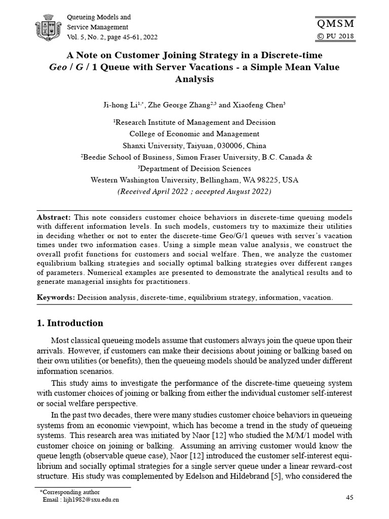 Customer Joining Strategies in Queues | PDF | Applied Mathematics