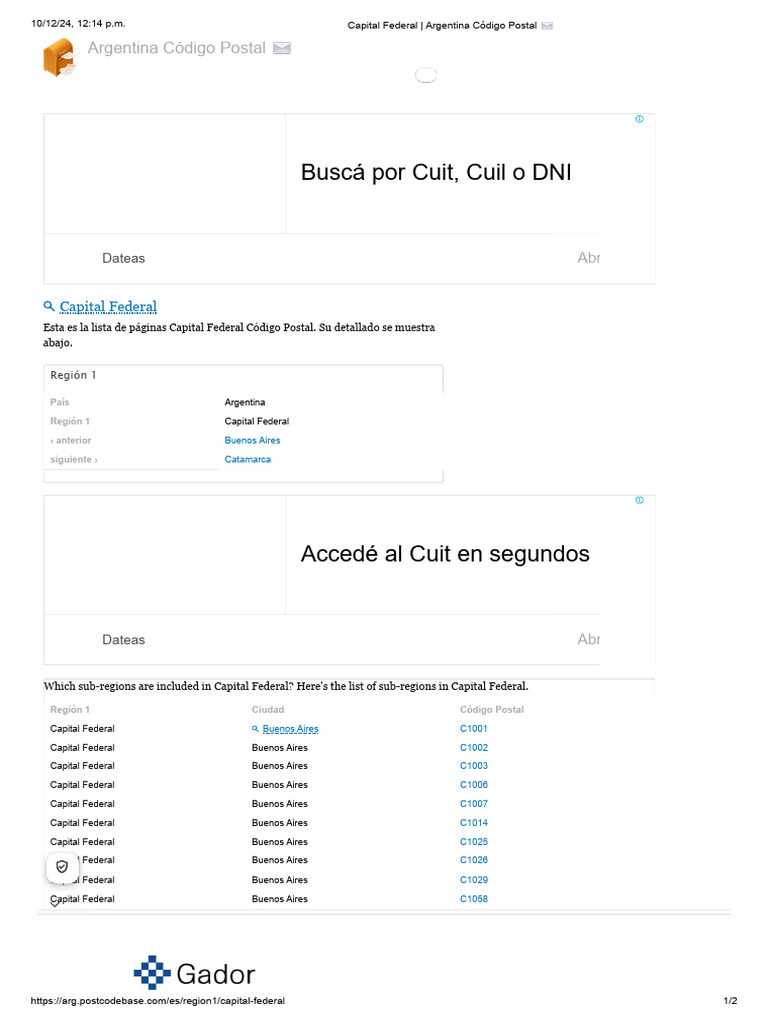 Esta es la lista de páginas Capital Federal Código Postal | PDF