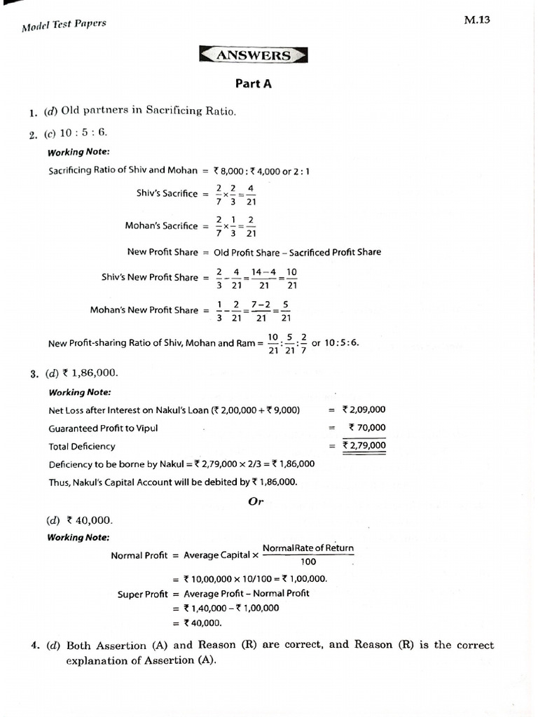 Answer Key Test 1 Class XII CP | PDF