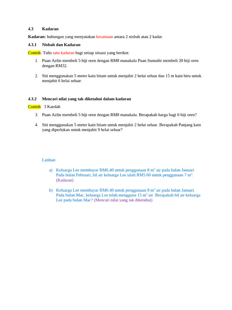 Kesamaan: 4.3 Kadaran Kadaran: 4.3.1 Nisbah Dan Kadaran | PDF