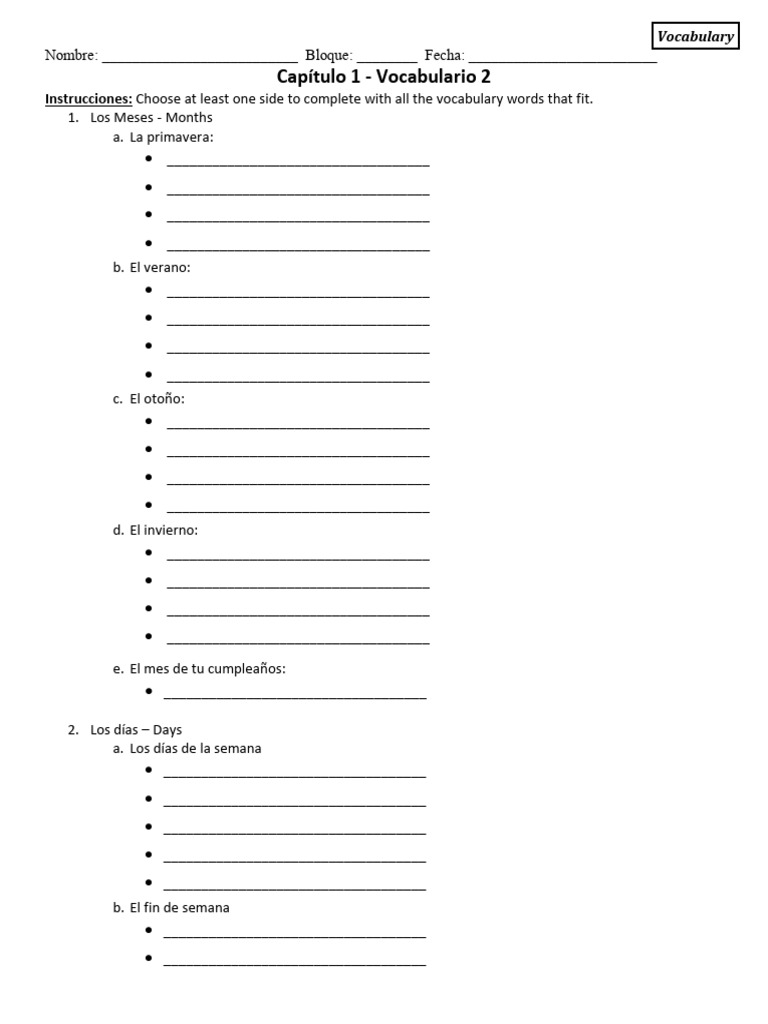 18. Vocabulary Organizer - Ch. 1 Vocab 2 Author Cuaderno español | PDF