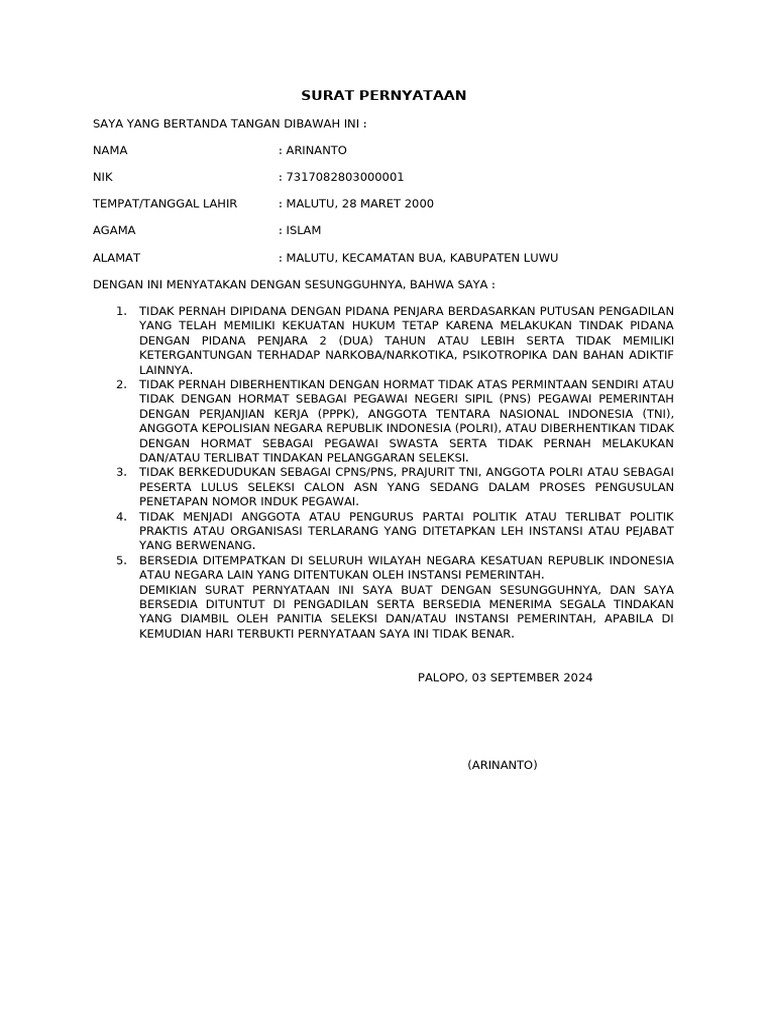 SURAT PERNYATAAN Fikram | PDF