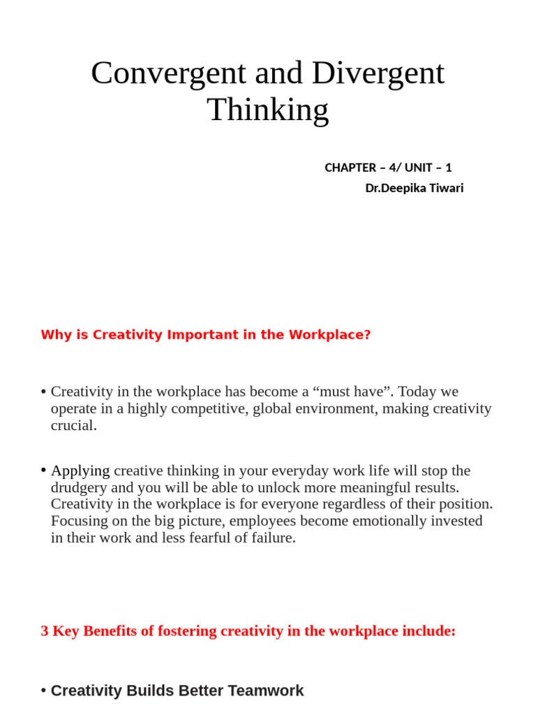 CHP-4 - UNIT-1 - Convergent & Divergent Thinking | PDF | Creativity ...