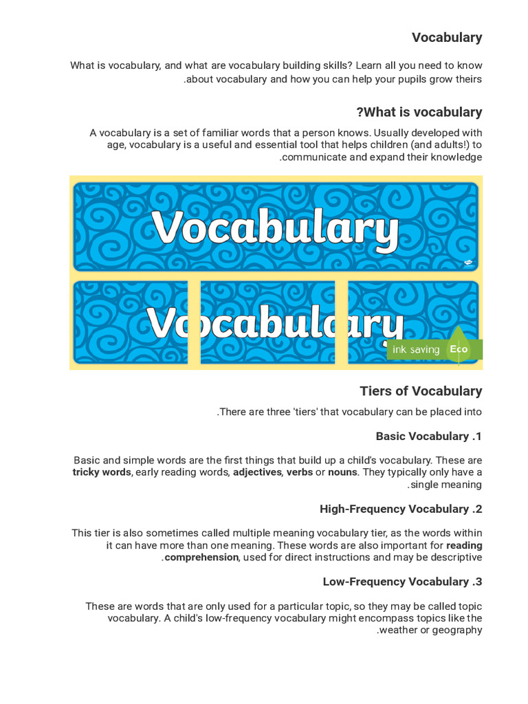 What is Vocabulary_ _ What are Vocabulary Building Skills_ | PDF ...