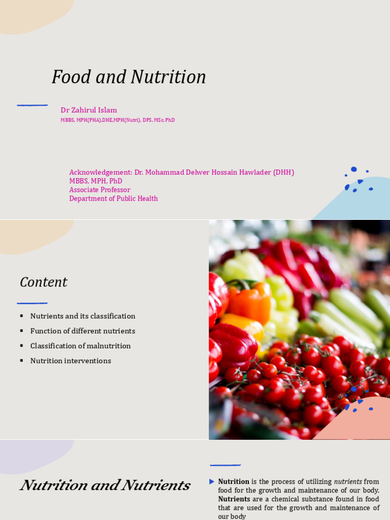 Lecture 14 - Food and Nutrition | PDF | Nutrients | Nutrition