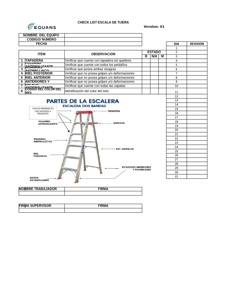 Check List Escalera de Tijera v1 | PDF