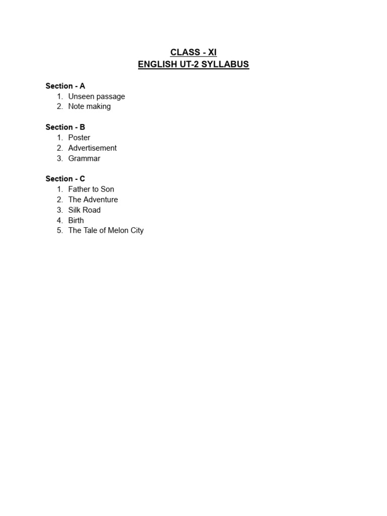 UT - 2 Syllabus Class 11 | PDF