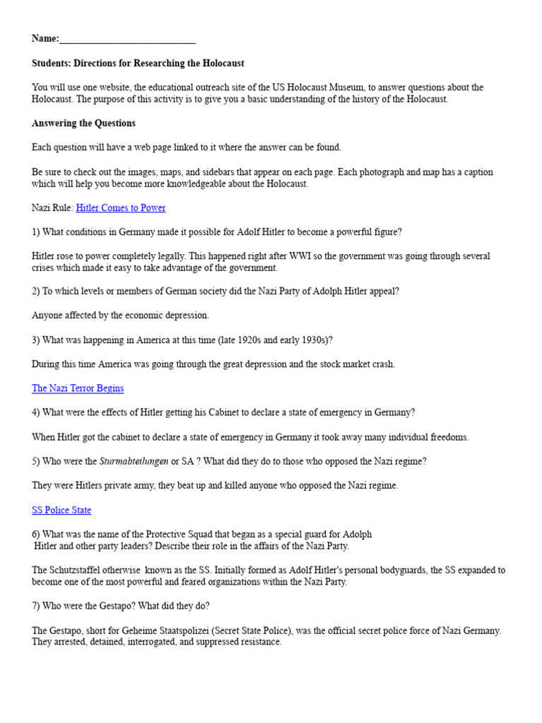 Holocaust WebQuest | PDF | Extermination Camp | Nazi Germany