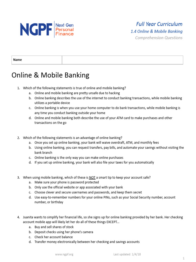 Online Banking Curriculum Guide | PDF | Cheque | Online Banking
