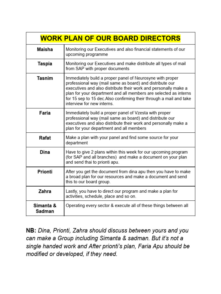 Work Plan of Our Board Directors Sap | PDF