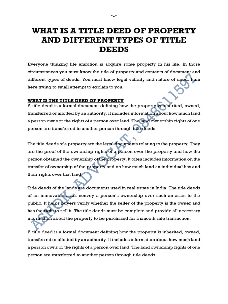 WHAT IS A TITLE DEED OF PROPERTY AND DIFFERENT TYPES OF TITLE DEEDS ...