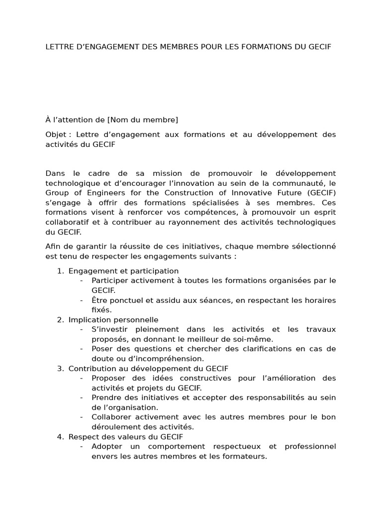 Lettre D'engagement | PDF