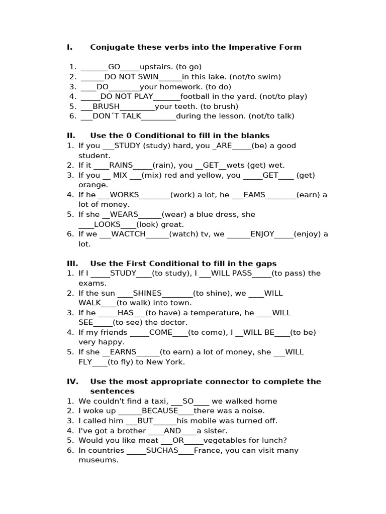 Conjugate these verbs into the Imperative Form | PDF