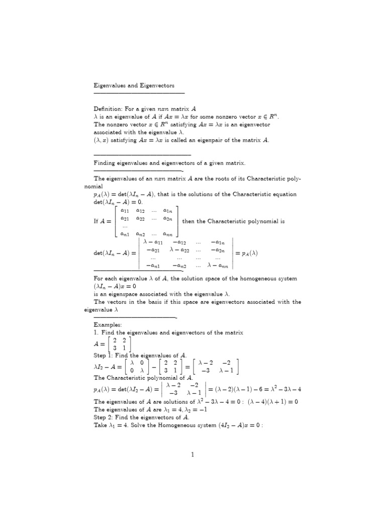 Eigenvalues and Eigenvectors Examples | PDF | Eigenvalues And Eigenvectors | Matrix Theory
