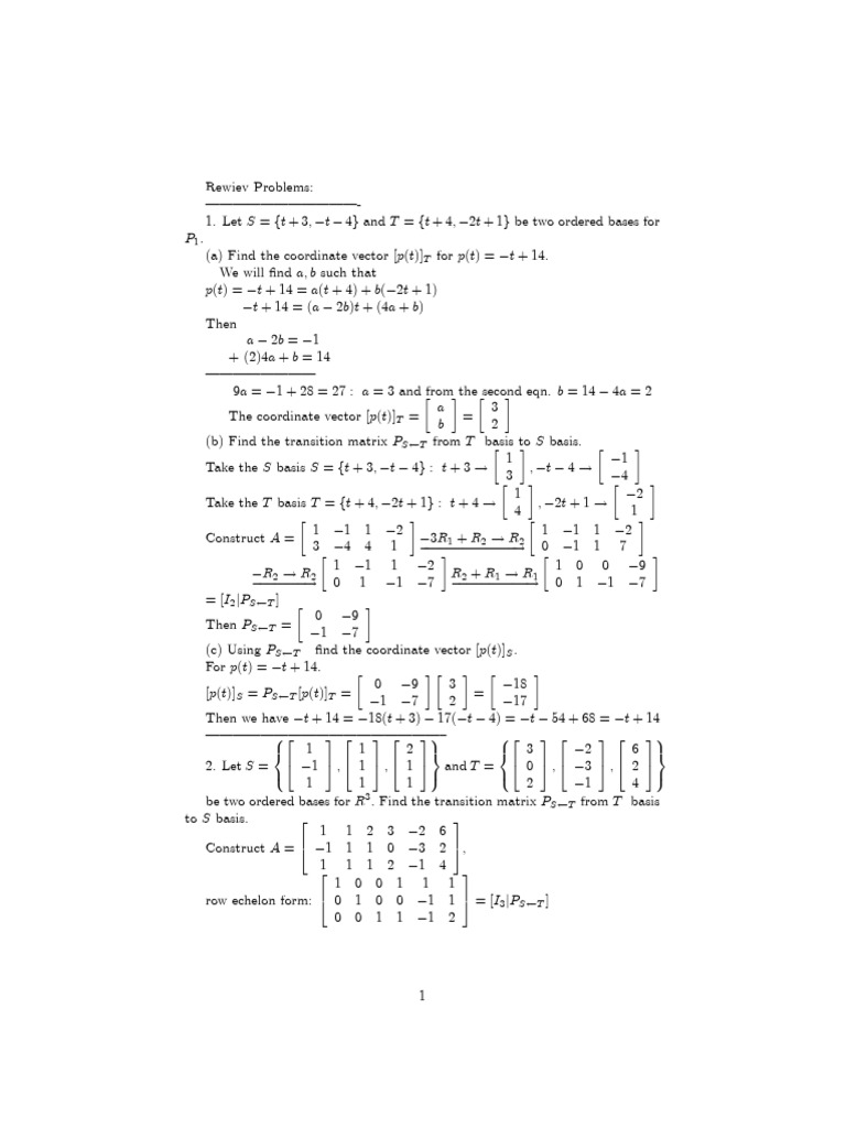 Rewiev Problems | PDF | Basis (Linear Algebra) | Linear Subspace