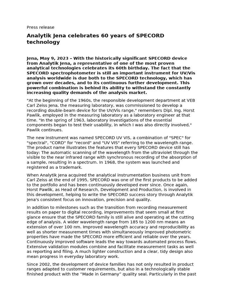 PM 60 Years SPECORD EN | PDF | Ultraviolet–Visible Spectroscopy ...