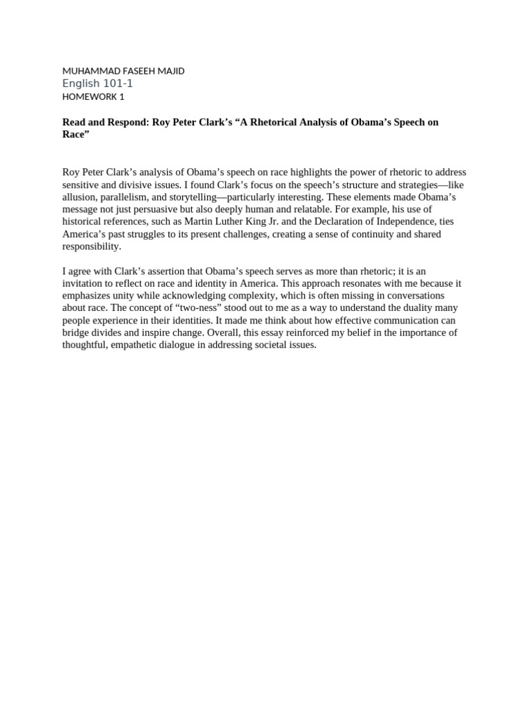 Rhetorical Analysis of Obama's Speech | PDF