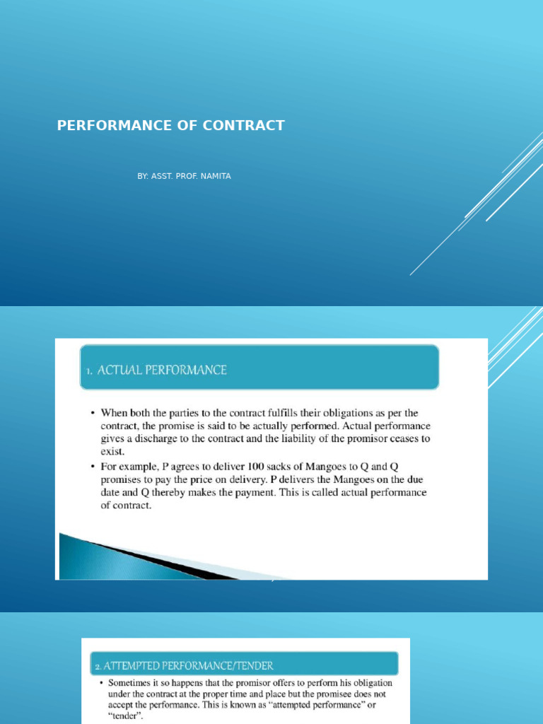 Performance, Breach, Remedies and Termination of Contract | PDF ...