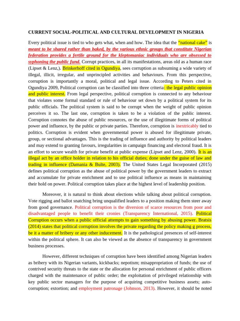 Current Social Political and Cultural Development in Nigeria | PDF ...