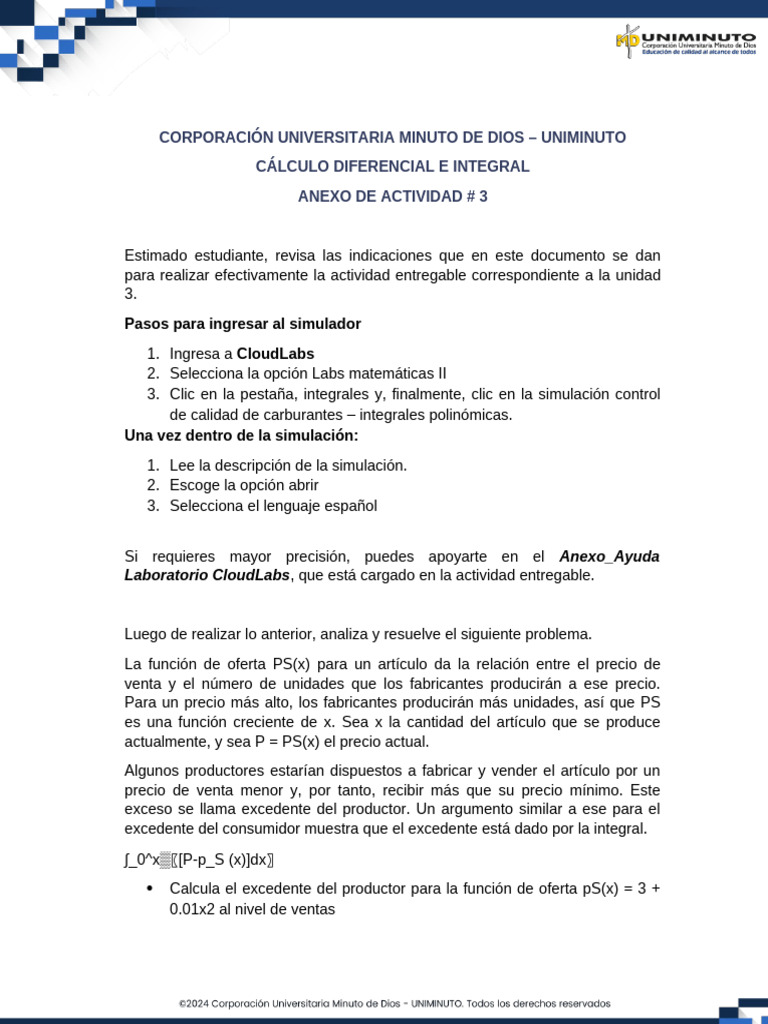 Anexo - Actividad Entregable Unidad 3laboratorio de Calculo | PDF | Integral | Excedente económico