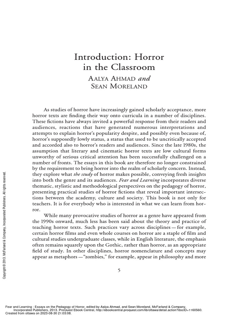 Introduction Horror in The Classroom | PDF | Horror Fiction ...