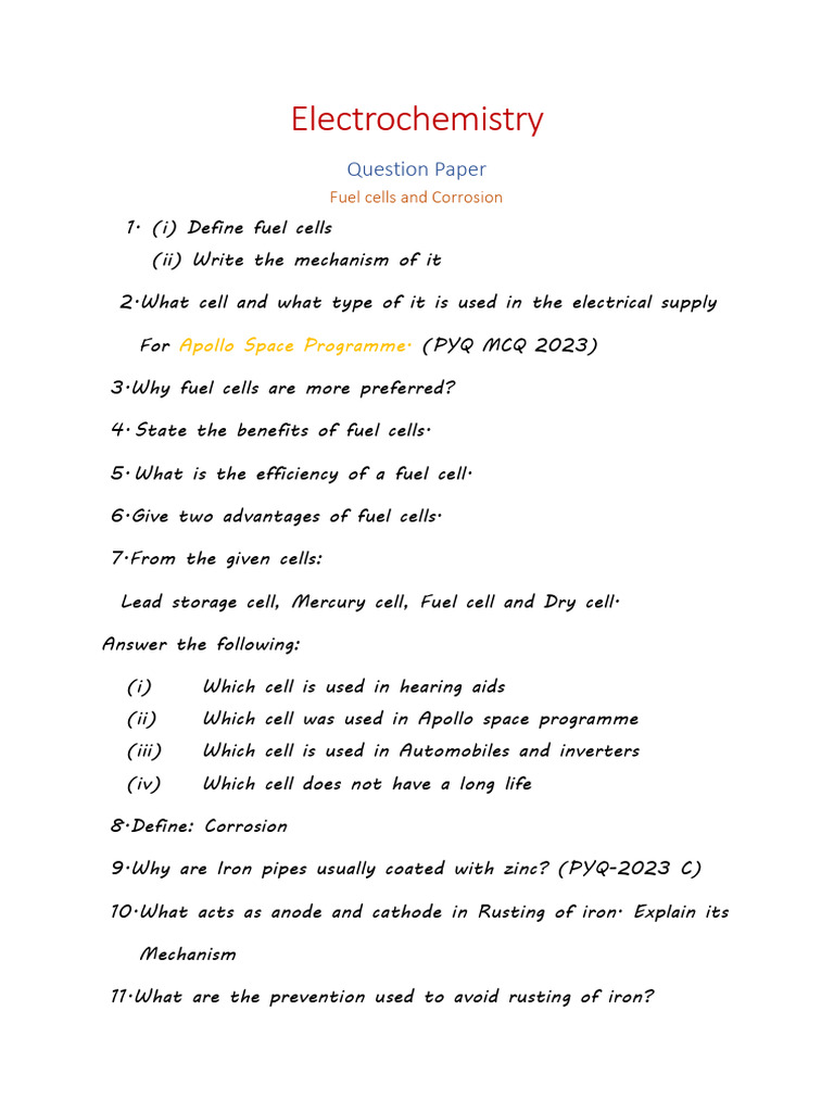 Electrochemistry Fuel Cell and Corrosion | PDF