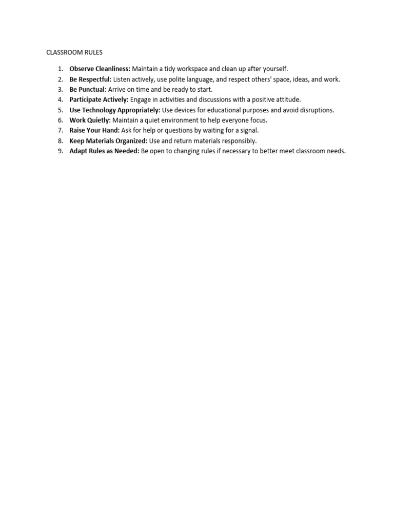 Classroom Rules Grade 7 | PDF