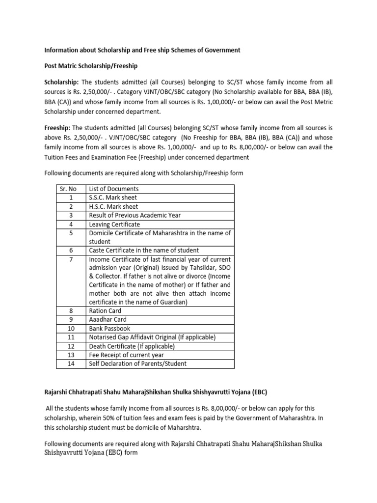 Scholarship and Free Ship and Other Schemes of Government Foe Website1 ...