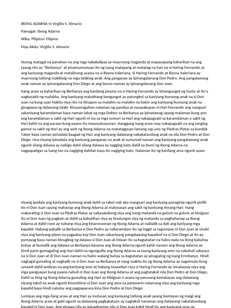 Buod Ng Ibong Adarna (Filipino Mini Task 1) | PDF