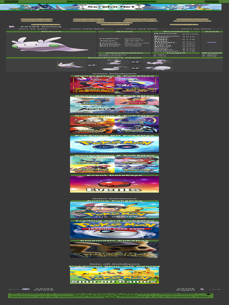 Goomy - #0704 - Serebii - Net Pokédex | PDF | Pokémon | Video Games