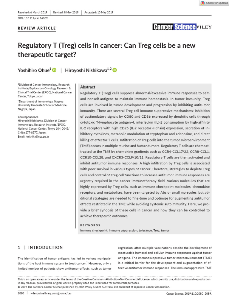 Cancer Science - 2019 - Ohue - Regulatory T Treg Cells in Cancer Can Treg Cells Be A New ...