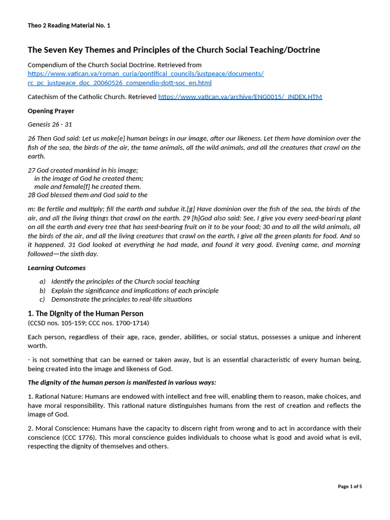 The Seven Key Themes and Principles of the Church Social Teaching word ...