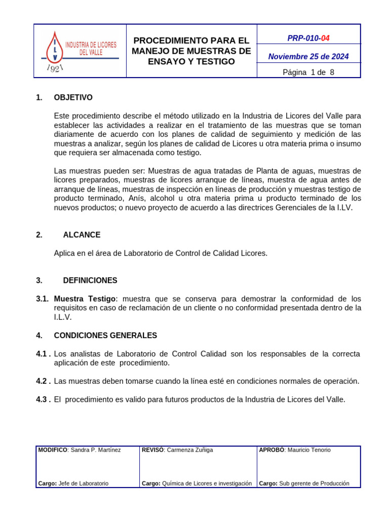 PRP-010-03 Revisado CONTROL MUESTRA TESTIGO | PDF | Laboratorios | Agua