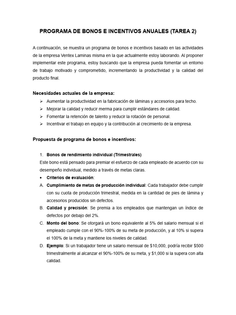Programa de Bonos e Incentivos Ventex | PDF | Business | Salario