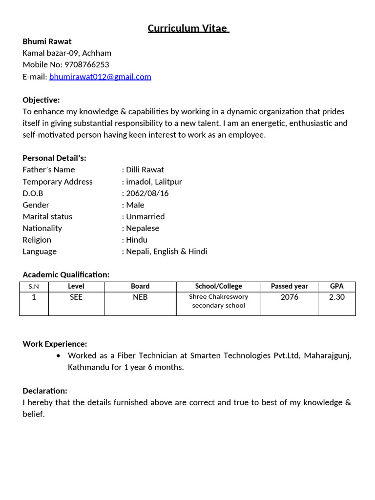 Bhumi Rawat CV | PDF